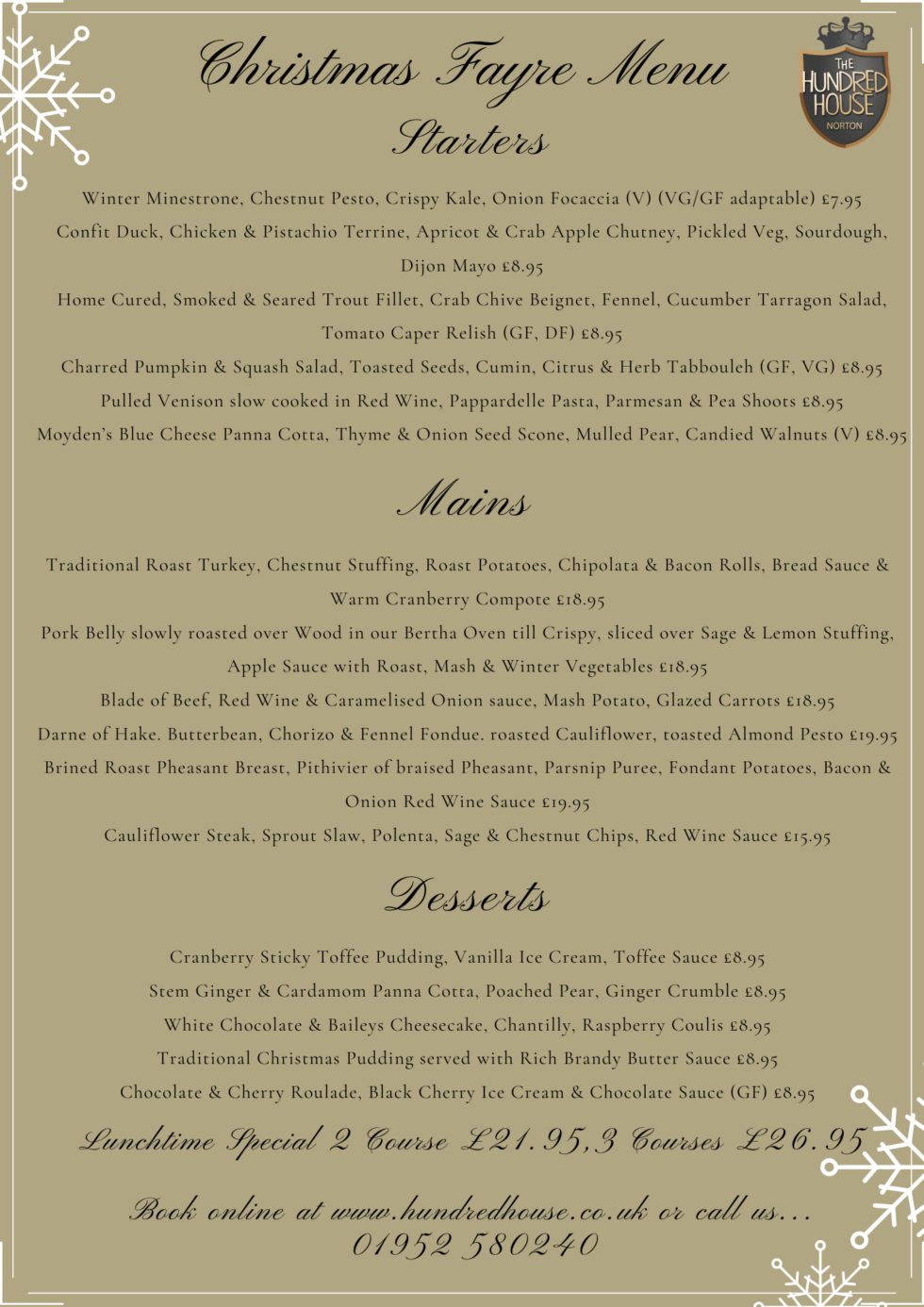 Christmas Fayre Menu - Hundred House