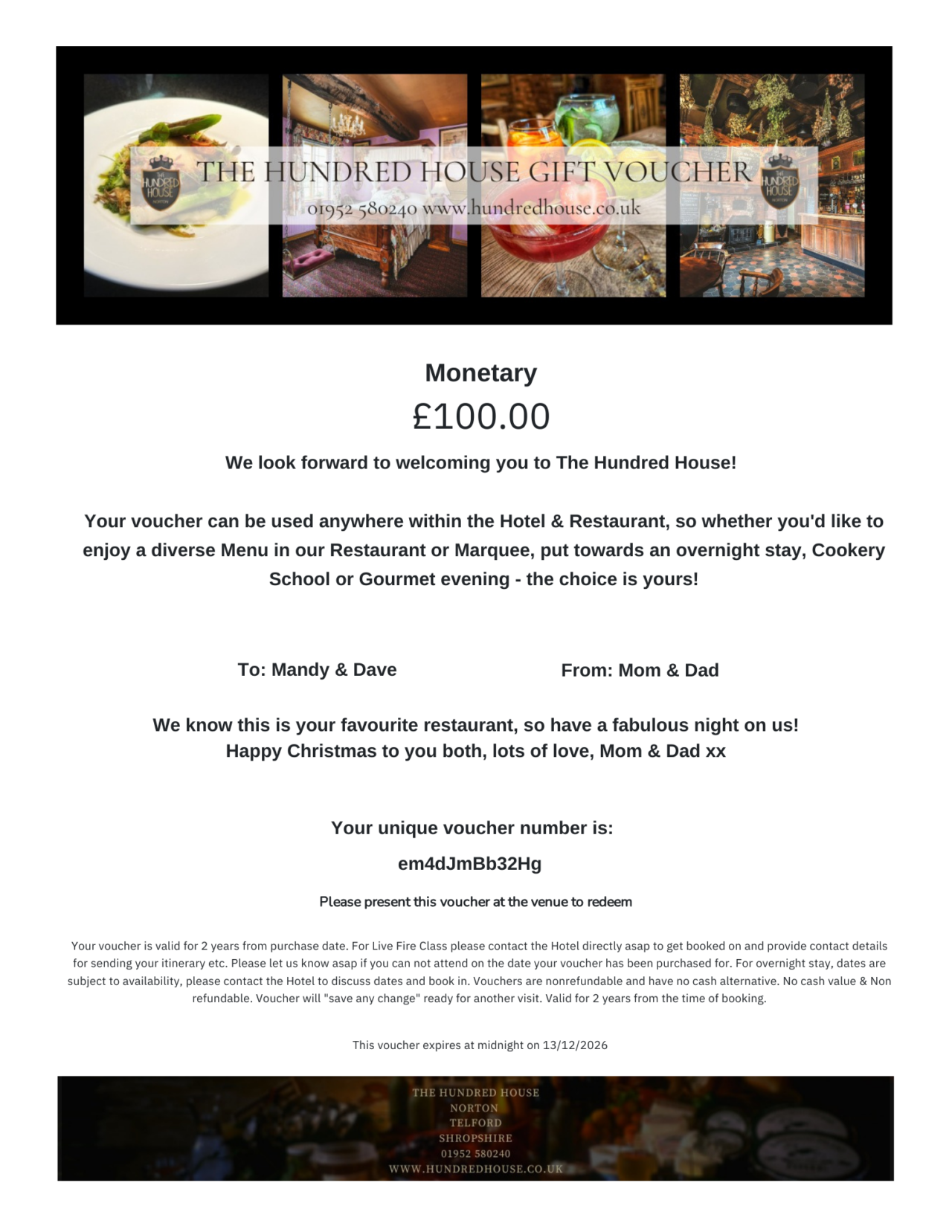 Online Gift Vouchers - Hundred House